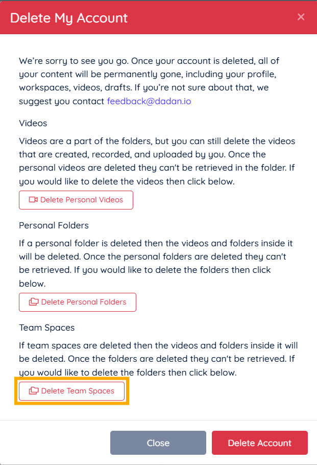 Deleting your dadan account - dadan knowledge base
