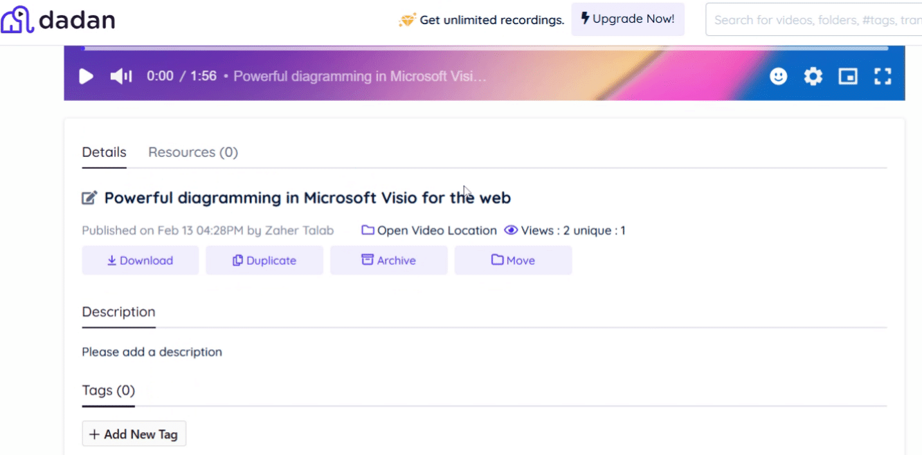 dadan Video Details section - dadan knowledge base