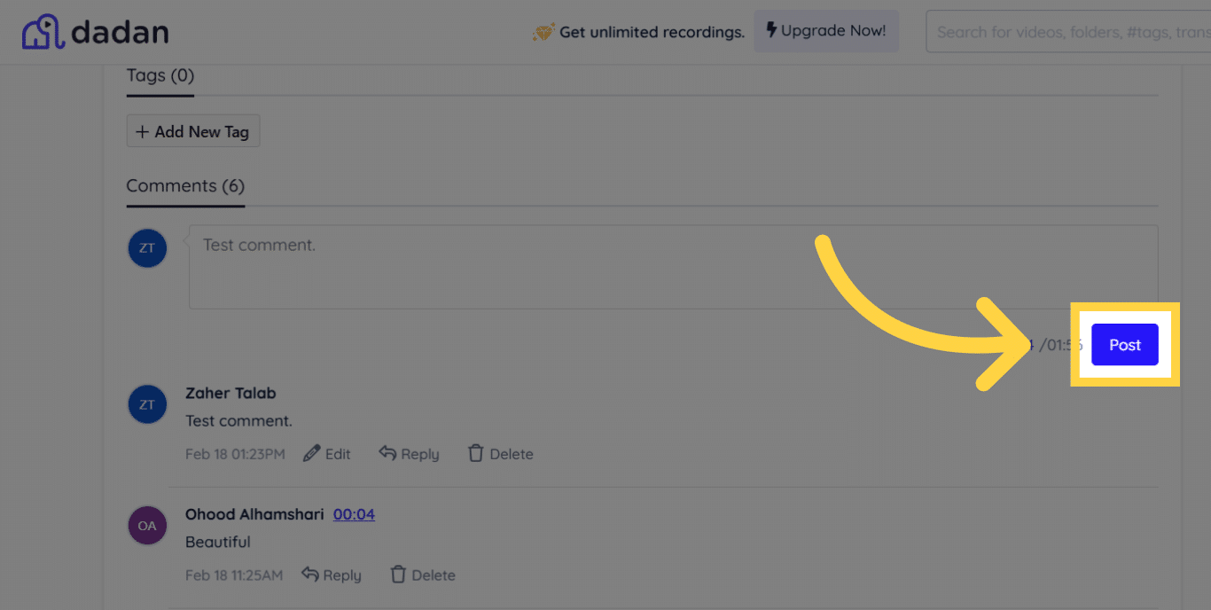 How to use timeline-anchored comments in dadan - dadan knowledge base